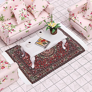 LZKW Turkishness Floral Print, Doll House Asseccories Dollhouse Furniture Dollhouse Blankets Dollhouse Accessories 1:12 Miniature Carpet for Miniature Dollhouse(Red Satin)