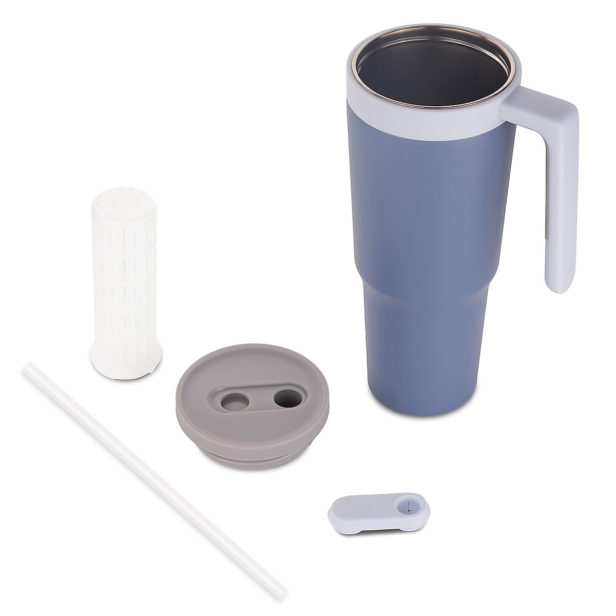 Fijinhom 40 oz Tumbler with Handle and Straw, Triple Layer Insulated Stainless Steel Water Bottle with Infuser, Travel Tumbler Fit Most Cupholder, Gifts for Women & Men, Grey Blue