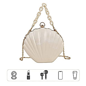 Women Seashell Evening Bag Purse Mermaid Chain Strap Clutch Handbag Shoulder Bag (Marble-White)
