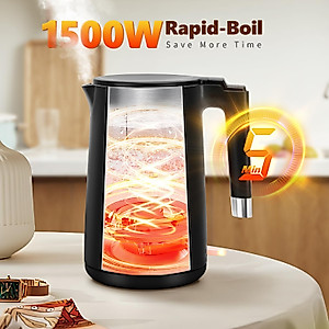 Taylor Swoden Electric Tea Kettles for Boiling Water, Double Wall Stainless Steel 1.5L Hot Water Boiler with Auto Shut-Off & Boil Dry Protection, Cordless Base & LED Indicator, 1500W, Black