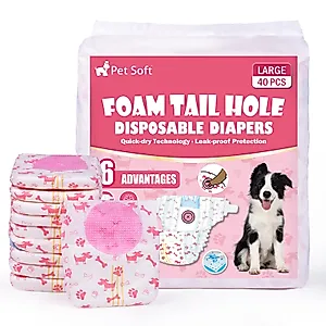 Pet Soft Disposable Dog Diapers - Female Dog Diapers with Adjustable Foam Tail Hole, Ultra Protection Puppy & Cat Diapers Wetness Indicator for Dogs in Heat or Incontinence, 40pcs (L,Red)