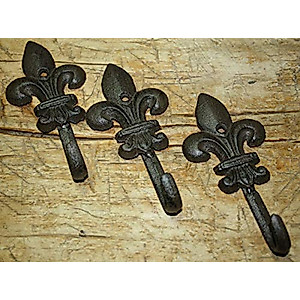MIABE - 6 Cast Iron Antique Supplies for Style Rustic Fleur De Lis Coat Hooks Hat Hook Rack Towel 6 for Home Decor