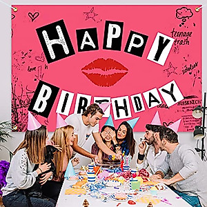 Happy Birthday Backdrop Banner Decor Hot Pink - Burn Book Birthday Party Theme Decorations for Room Y2K Aesthetic Early 2000s Teens Girls Women Supplies