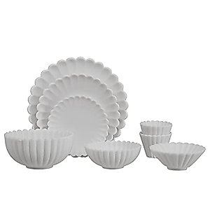 8Pcs/Set 1:6 Miniature Dollhouse Tableware Mini Plates Bowl Cup Set Dollhouse Chrysanthemum Bowl Dish Plate Set Mini Kitchenware for Barbies Doll Food Kitchen Accessories Toy