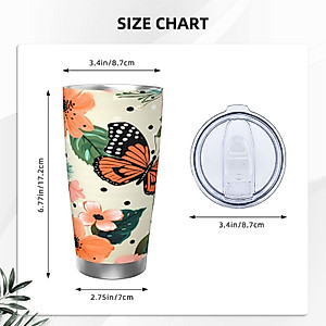AYCZN Daisy Butterfly 20 OZ Tumbler Stainless Steel Travel Coffee Mug, Spring Flower Insulated Water Bottle with Lid and Straws Leakproof Thermal Cup