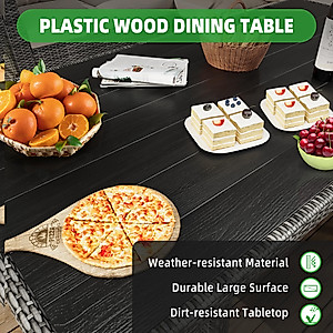 GAOMON 7 Piece Outdoor Sectional Sofa with Dining Table, Outdoor Sectional Dining Table Set, Outdoor Furniture with Wicker Rattan Dining Table with Ottoman, Beige