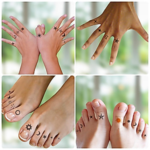 7 Sheets Sun Moon Star Temporary Tattoos, 100+ Pattern Minimalist small Cute Black Fake Tatoo Stickers for Kids Women Body Hand Neck Wrist Arm Leg