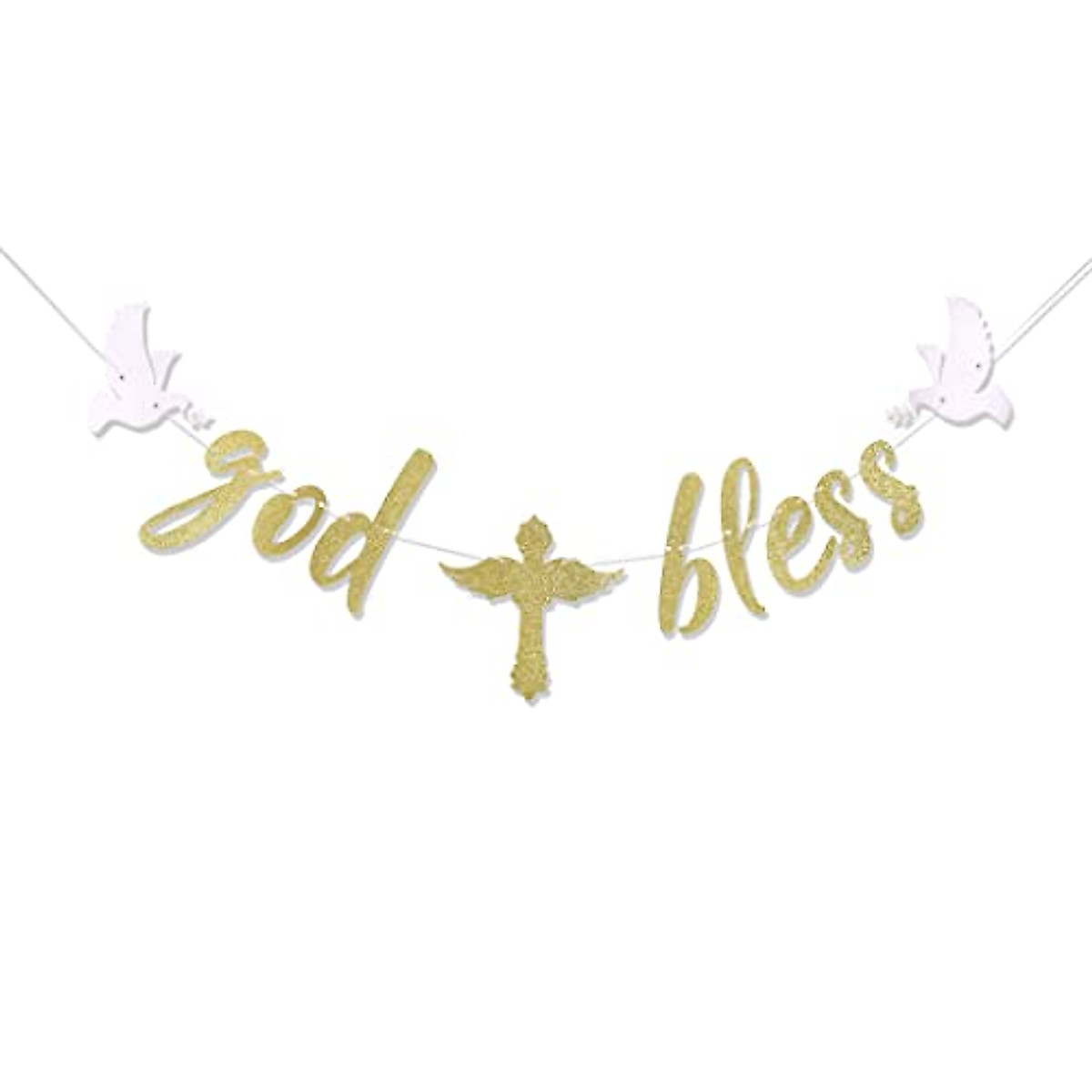 YESSWL God Bless Banner - Golden Glitter Boy/girl Baptism Banner, God Bless Banner Baptism, First Holy Communion Baby Shower Banner Party Decorations, Baby Baptism Shower