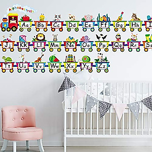 Alphabet Train Bulletin Board Set Animals Alphabet Cards Alphabet Line for Classroom Wall Letters Banner Decor Early Learning Bedroom Nursery Playroom Decorations Children Kids Teens