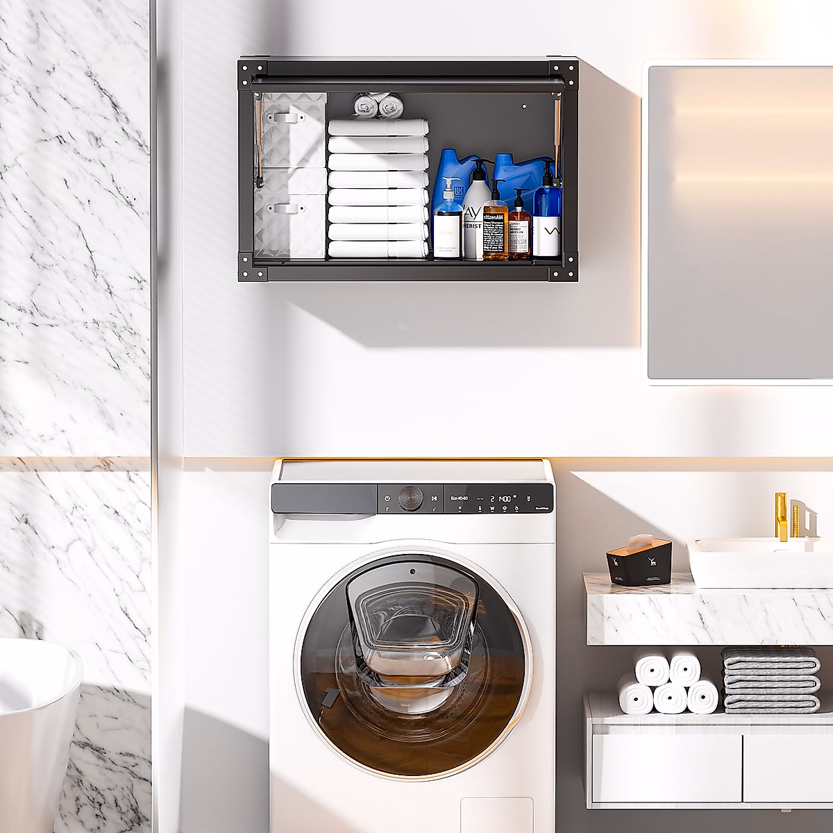 Greenvelly Metal Garage Storage Wall Mounted Cabinet with Flip Up Door, Black 20" H Hanging Steel Cabinets with Up-Flip Doors, Tool Wall Cabinets for Garage,Home Office, Kitchen (31” W x 13” D)