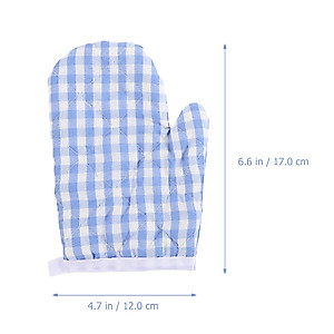 cabilock Oven Mitts Glove Heat Insulation Mitts Red Grid Kitchen Microwave Oven Gloves Mitts Anti-scald Baking Gloves for Children Adult Cooking Gloves, 1 Pair, 7x4.7 inch (Sky-blue)