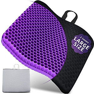 Gel Seat Cushion, Seat Cushion with Non-Slip Cover Gel Cushion for Office Chair Car Wheelchair Seat Cushion Double Thick Breathable Honeycomb Egg Seat Cushion for Tailbone Back Sciatica Pain Relief