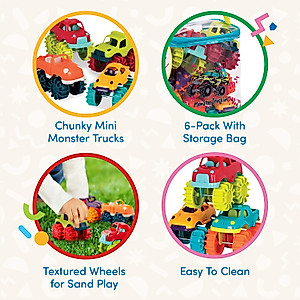Battat – Plastic Toy Cars – 6-Pack & Storage Bag – Colorful Toddler Trucks – Easy To Clean – 2 Years + – Mini Monster Trucks
