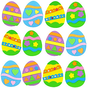 132 Pcs Foam Easter Crafts for Kids Bulk (Individually Wrapped) for Spring Home Activity, Makes 12 Eggs by 4E's Novelty