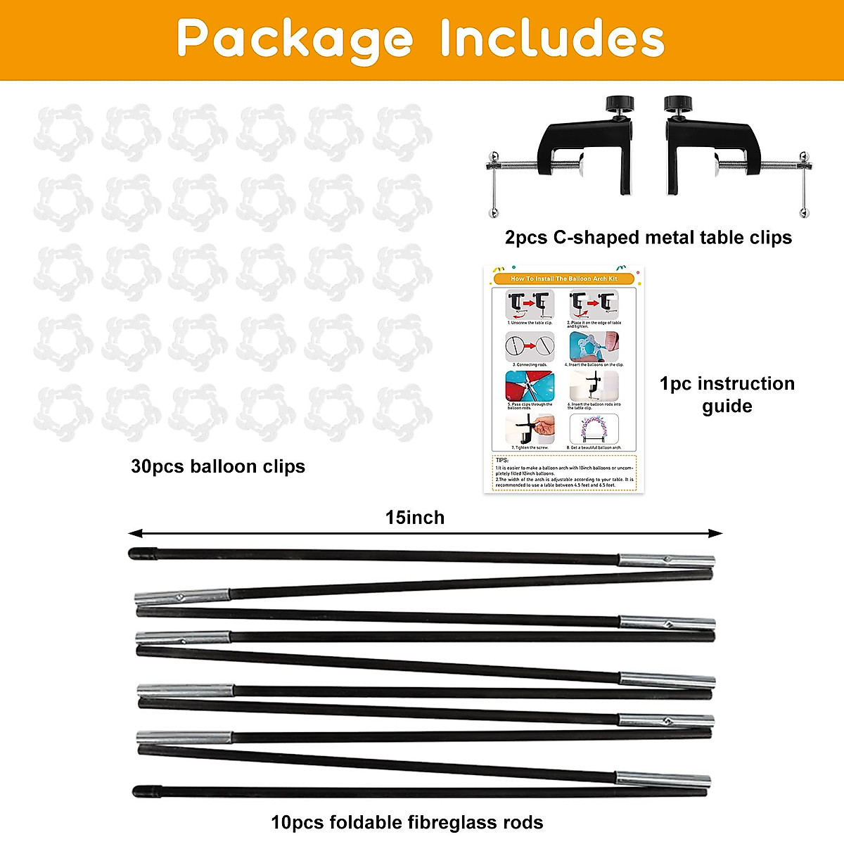 RUBFAC 12ft Balloon Arch Stand, Black Table Balloon Arch Kit Balloon Arch Frame with Metal Clips Table Balloon Garland Decorations of Birthday Party Baby Shower and Festival Decoration