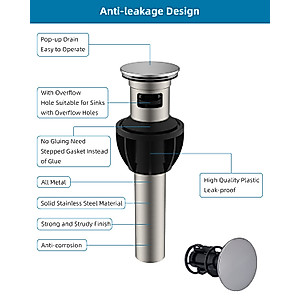 Hibbent 2 Pack Metal Bathroom Sink Drain with Overflow, Pop Up Drain with Detachable Stopper, Stainless Steel Vessel Lavatory Vanity Sink Drain Stopper, Anti-Clogging Drain Strainer, Chrome