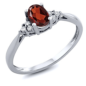 Gem Stone King 14K White Gold Red Garnet and Diamond Engagement Ring For Women (0.56 Cttw, Gemstone Birthstone, Available In Size 5, 6, 7, 8, 9)