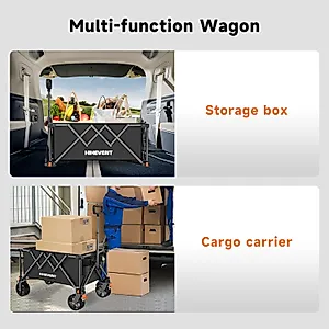 Hikevent Collapsible Wagon Cart Foldable with 220lbs Weight Capacity, Utility Grocery Shopping Cart with Wheels, Lightweight Portable Folding Wagon for Garden Sports Beach and Camping, Black