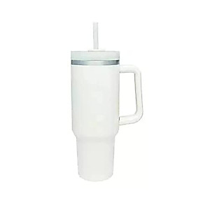 40oz Stainless Steel Vacuum Sealed Tumbler with Handle and Straw (White)
