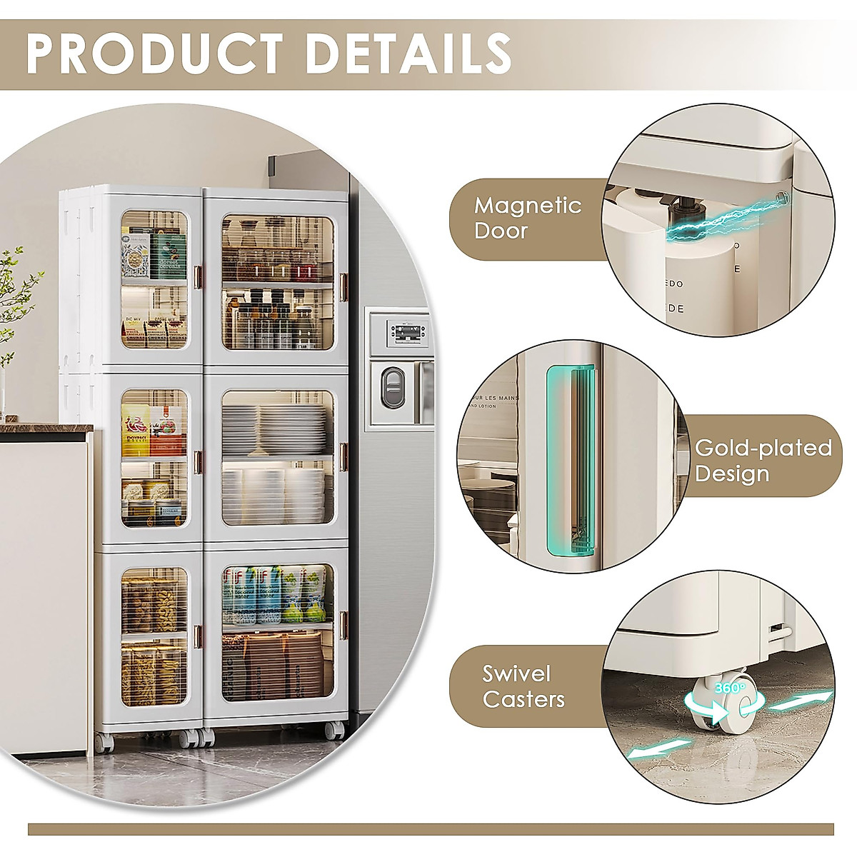 VECELO 4-Tier Tall Narrow Storage Cabinet with Movable Wheels, Adjustable Shelves, Anti-Tip, Slim, for Small Space, Bathroom, Kitchen, Laundry, White