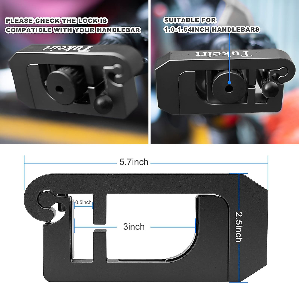 Tukeirt Motorcycle Lock - Adjustable Anti Theft for Motorcycles Mopeds Motorbikes Scooters ATVs Dirt Bike Street Bike Braking The Front Wheel Use on Grip Brake Handlebar(Black)