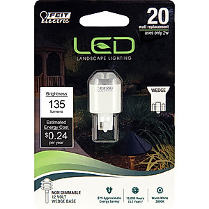 Feit Electric 2W LED Bulb with 20W Equivalent, Dimmable, Wedge Base Bulb, 12 Volts, 13 Yrs. Lifetime, 135 Lumens, 3000K Warm White, 1 Pack - LVW18/LED