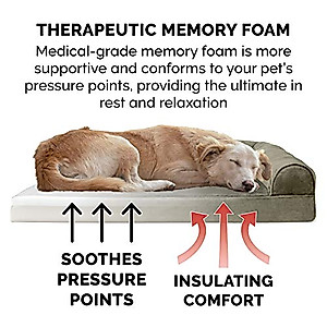 Furhaven Memory Foam Dog Bed for Large/Medium Dogs w/ Removable Bolsters & Washable Cover, For Dogs Up to 55 lbs - Faux Fur & Velvet Sofa - Dark Sage, Large
