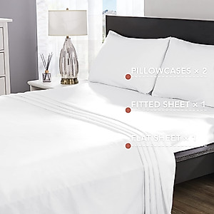 Deconovo Bed Sheets White Full Size Sheet Sets Microfiber 16" Deep Pocket 1800 Thread Count Luxury Comfort Bedding Silky Soft Touch 4 Pieces Pillowcases Flat Sheet & Fitted Sheet