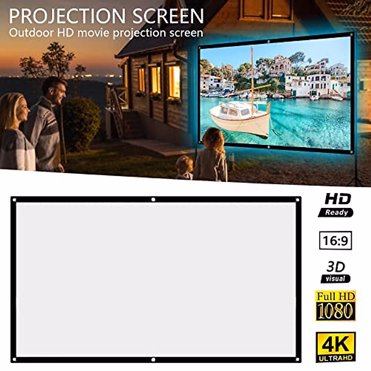 SuanlaTDS 16:9 HD Projector Projection Movies Screen, Foldable Anti-Crease Portable for Home Outdoor Indoor Support