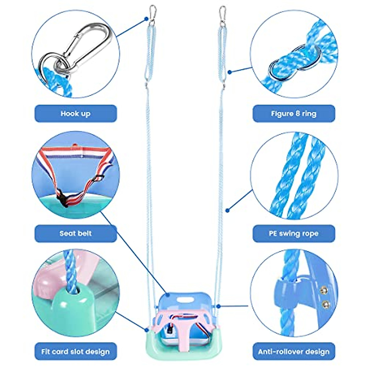 nets Tribe Toddler Swing, 3-in-1 Baby Swing Seat, Anti-Flip Snug & Secure Detachable Kids Swing Set, Infants to Teens Swing Seat for Playground Indoor Outdoor. (Macaron Green)