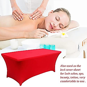 6FT Spandex Table Cover Table Cloth for Folding Tables Fitted Rectangular Tablecover Washable Wrinkle Resistant Polyester Stretch Red Tablecloth Protector for Wedding Banquet Party (4 Pack, Red)