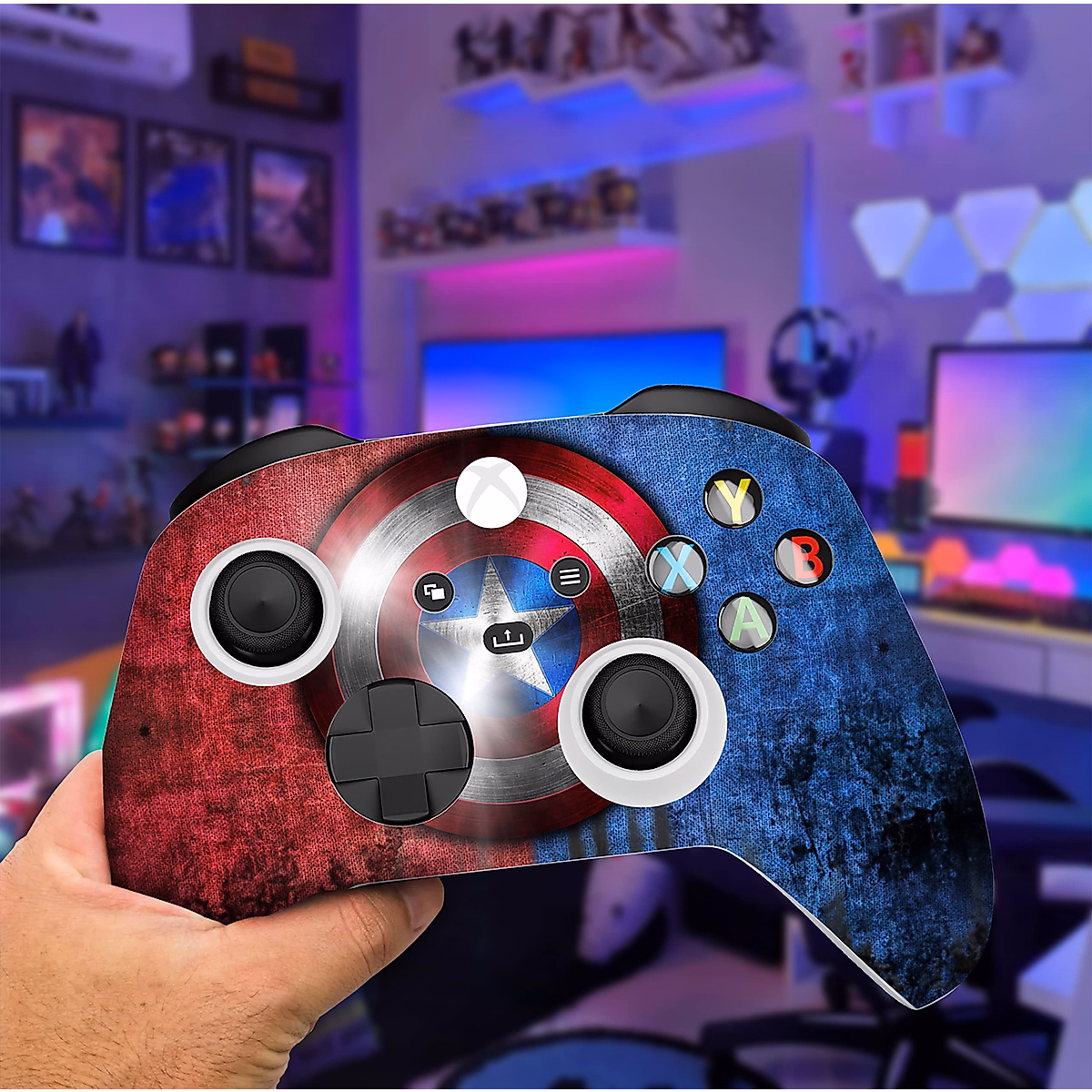 HK Studio Captain Shield Decal Sticker Skin to Cover X-Box Series X with No Bubble, Waterproof, Full Protection - Including 2 Controller Skins and Console Skin