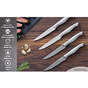 nuovva Kitchen Steak Knife Set - Steak Knives with Serrated Edge - Durable Stainless-Steel Steak Knives Set of 4 with Gift Box – Ergonomic Handle for Comfortable Grip
