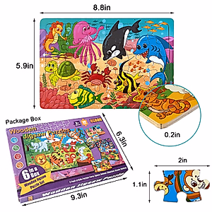 Puzzles for Kids Ages 3-5, Toddler Puzzles 30 Piece Wooden Jigsaw Puzzles for Preschool Children Learning Educational Puzzles Toys for Boys and Girls (6 Pack)