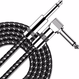 SDYQD Guitar Cable 20 ft - 1/4 Inch Right Angle Black/White Instrument Cable - Professional Quality Electric Guitar Cord and Amp Cable - Electric Instrument Cable - Pro Audio