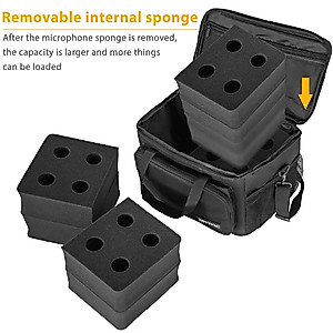 IBVIVIC 8 Slots Wireless Microphone Case with Foam, 1680D Heavy Duty Oxford Fabric Microphone Bag with Shoulder Strap, BLACK