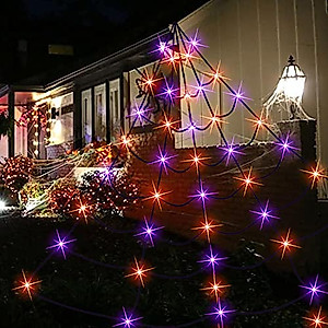 Dazzle Bright 135 LED Spider Web Halloween Lights, 16FT x 13FT Giant Halloween Decorations for Indoor Outdoor House Garden Yard Party (Purple & Orange)