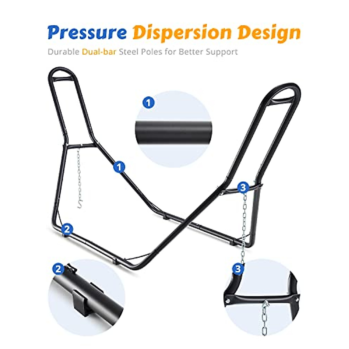 Poolside Hammock with Stand, 2 Person Indoor Outdoor Backyard Beach Patio Hammock, Waterproof UV Resistance, 2 Bags Included. (Blue & White)