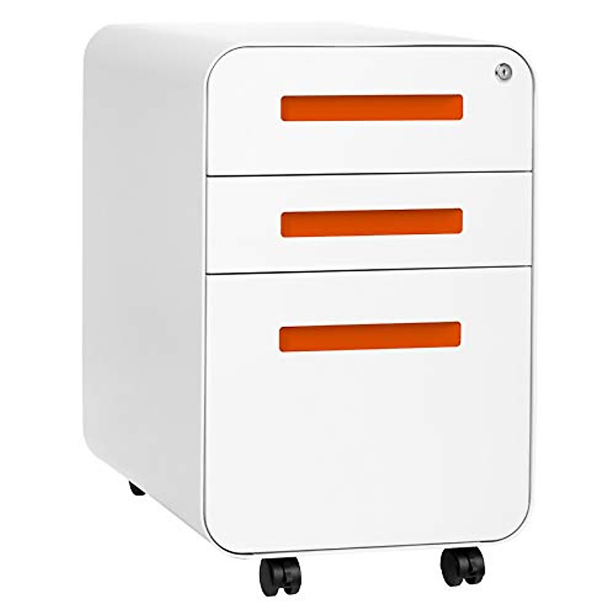 Laura Davidson Furniture Stockpile 3-Drawer Mobile File Cabinet, Commercial-Grade, Pre-Assembled (White/Orange)