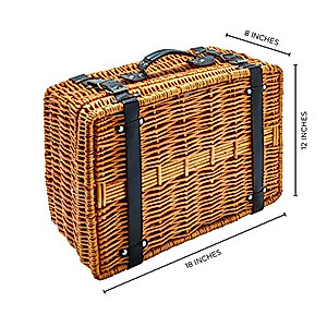 Hoan 5249894 Picnic Basket Set with Utensils and Dinnerware, 4-Person, Assorted