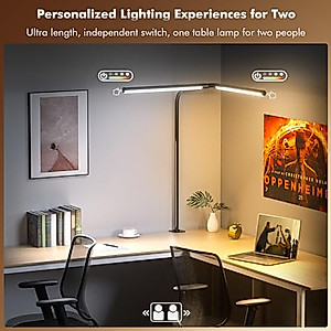 Quntis Double Head LED Tall Desk Lamp for Home Office, 31.5-inch Foldable Computer Desk Light with Clamp, Dimmable Dual Monitor Light Bar for Curved Screen Architect Drafting Design - 32 Modes