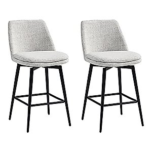 CHITA Counter Height Swivel Barstools, Upholstered Fabric Bar Stools Set of 2, Metal Base, 27.2" Seat Height, White