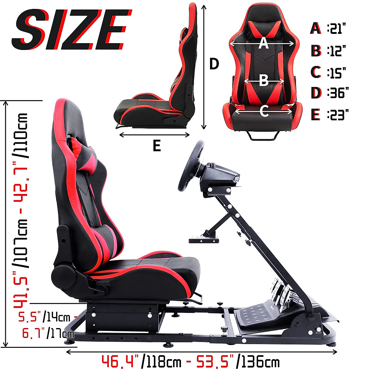 Minneer Racing Steering Simulator Cockpit Red with TV Bracket Mounting Holes Racing Wheel Stand/Fits Logitech G25, G27, G29/ Compatible with Playstation, PC Platforms with Capacity 220LBS