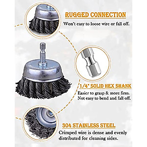 SHITIME 3 Inch Knotted Wire Cup Brush Set, 4 PCS Wire Brush for Drill with 1/4'' Hex Shank, Drill Wire Brush Attachment, Ideal for Removing Rust/Corrosion/Paint - Extend Life & Reduced Wire Breakage