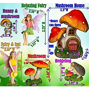Mood Lab Fairy Garden - Mushroom House Set of 6 pcs - Miniature Figurines & Accessories Kit - for Outdoor or House Decor