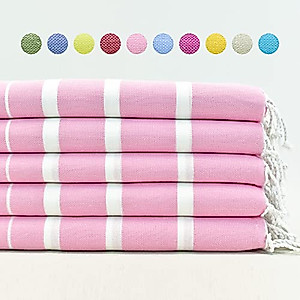 Agah Home Hand Towel, Face Towel, Kitchen Towel, Dish Towel, Cotton Towel, Monogrammed Towel, 20x40 in Turkish Peshkir, Kalın Cizgi Peshkir (Pink)