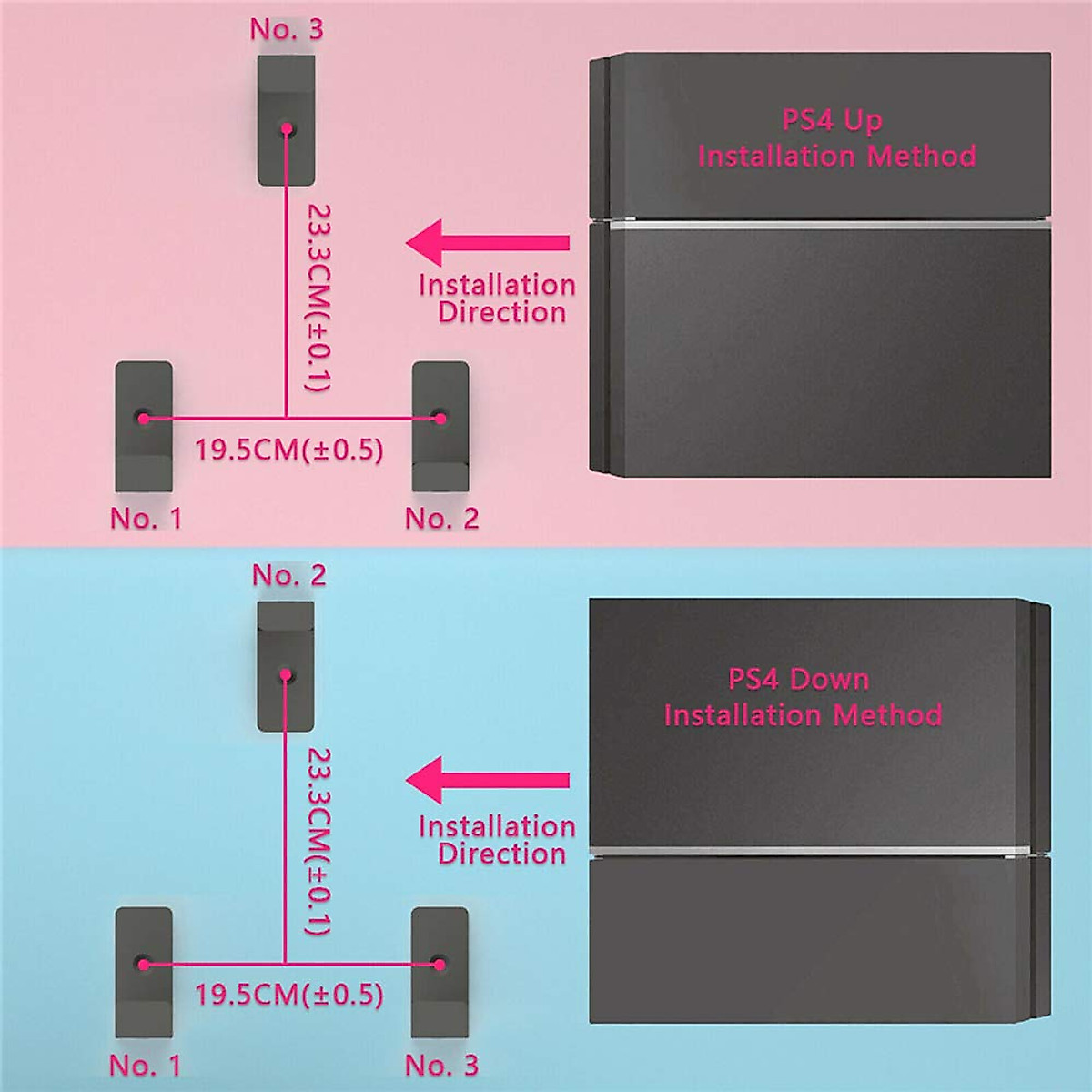 New Game Storage Set Bracket Wall Mount Console Stand Controller Holder Host Rack(2 sets-For PS4 Pro,black)