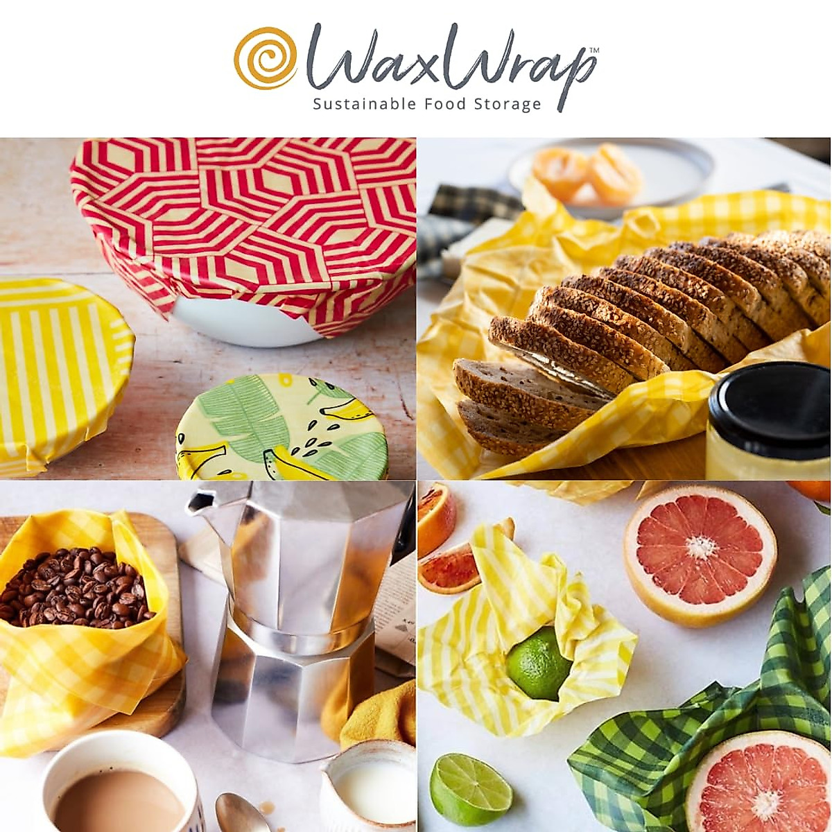 WaxWrap Beeswax Wraps for Food - Organic Cotton Food Wraps - Eco Friendly Reusable Stretch Wrap - Bees Wax Wraps Reusable Food Storage | Assorted 3 Pack (S, M, L)