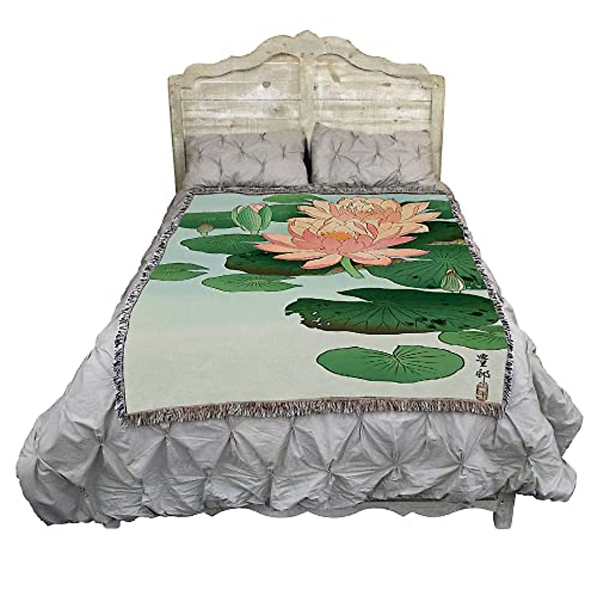 Pure Country Weavers Water Lily Blanket by Ohara Koson - Fine Art Gift Tapestry Throw Woven from Cotton - Made in The USA (72x54)