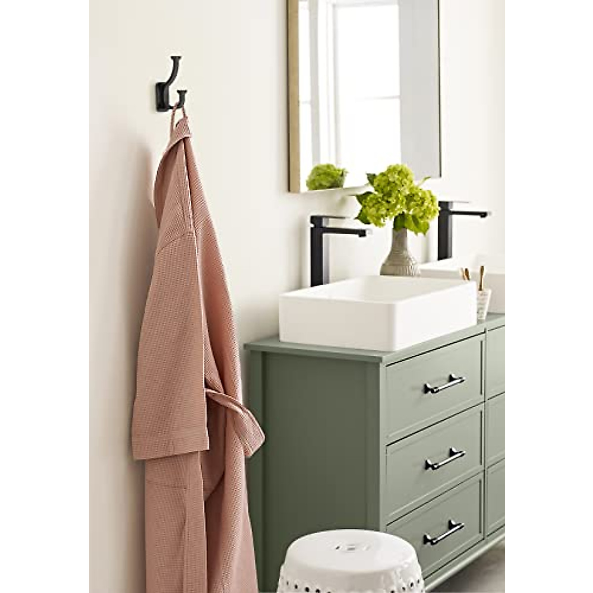 Amerock H37007MB | Alder Double Prong Decorative Wall Hook | Matte Black Hook for Coats, Hats, Backpacks, Bags | Hooks for Bathroom, Bedroom, Closet, Entryway, Laundry Room, Office